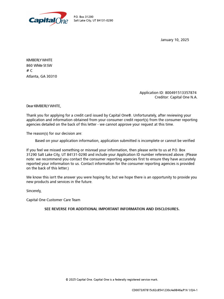 Adverse_Action_Letter | PDF | Credit History | Credit Bureau