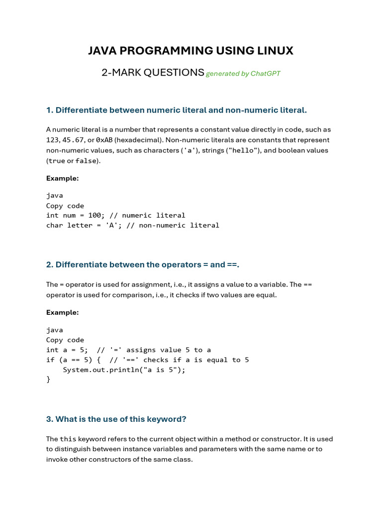 2 Mark Java Pdf Inheritance Object Oriented Programming Class 
