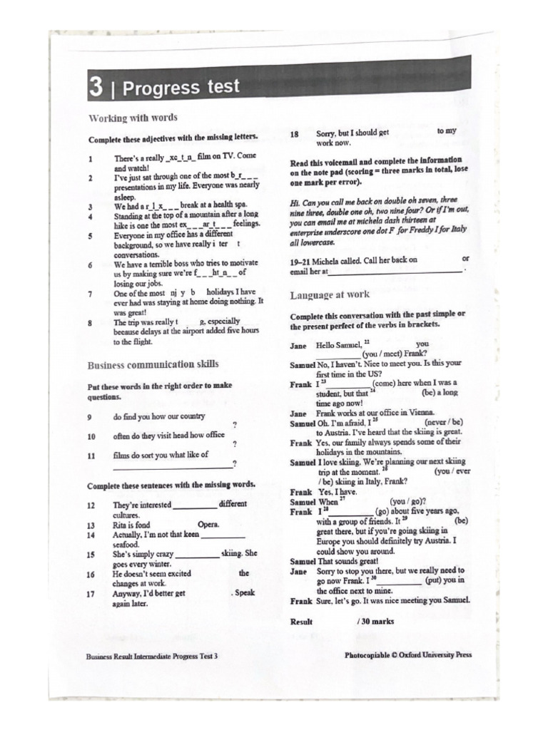 3 Progress Test | PDF