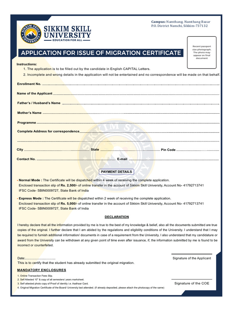 Application For Migration Certificate | PDF | Identity Document | Access Control