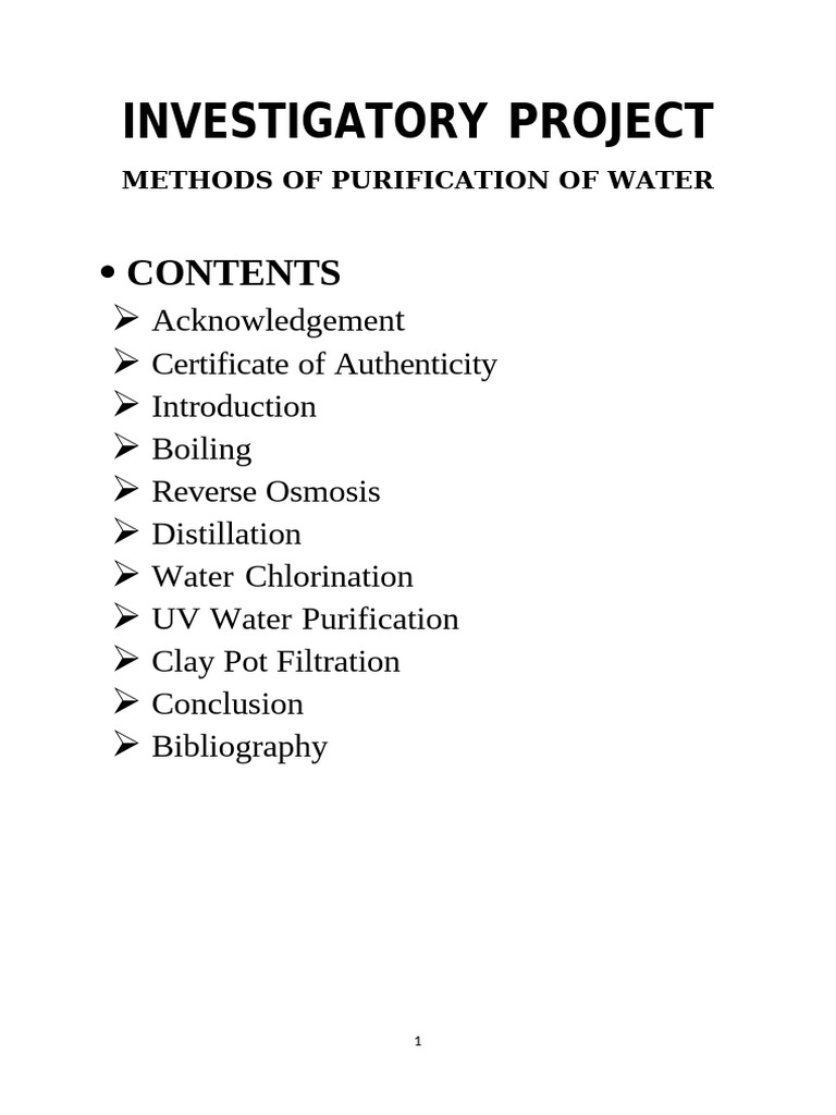 INVESTIGATORY PROJECT For Chemistry | PDF | Water Purification | Water