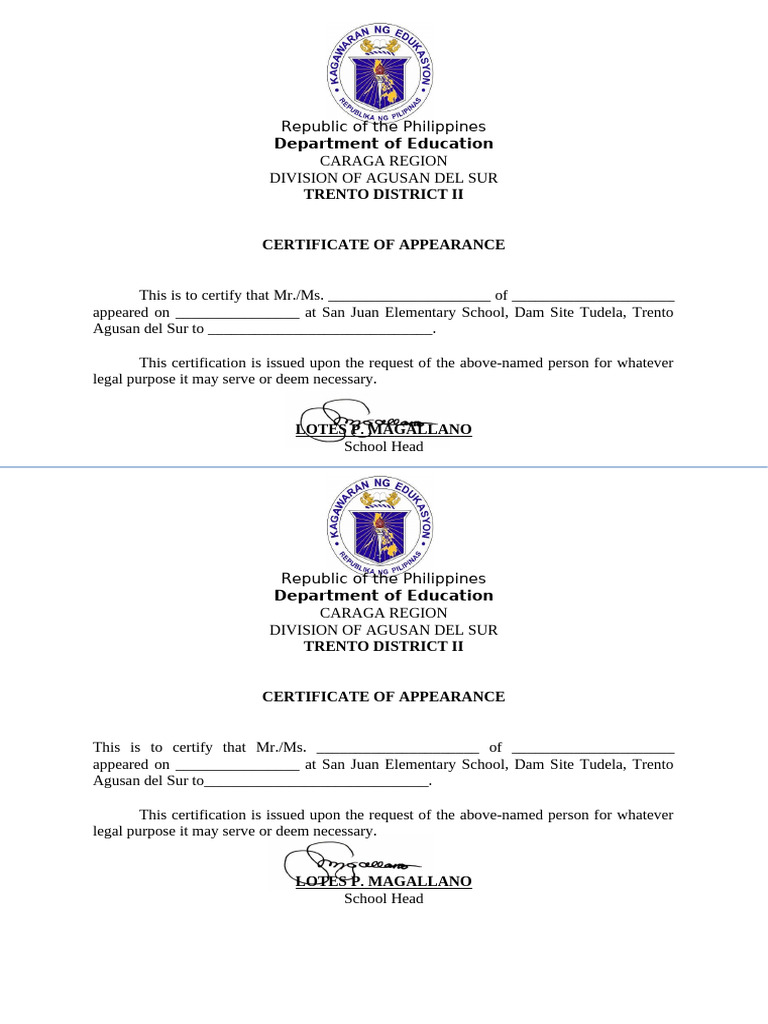 Certificate of Appearance Template | PDF