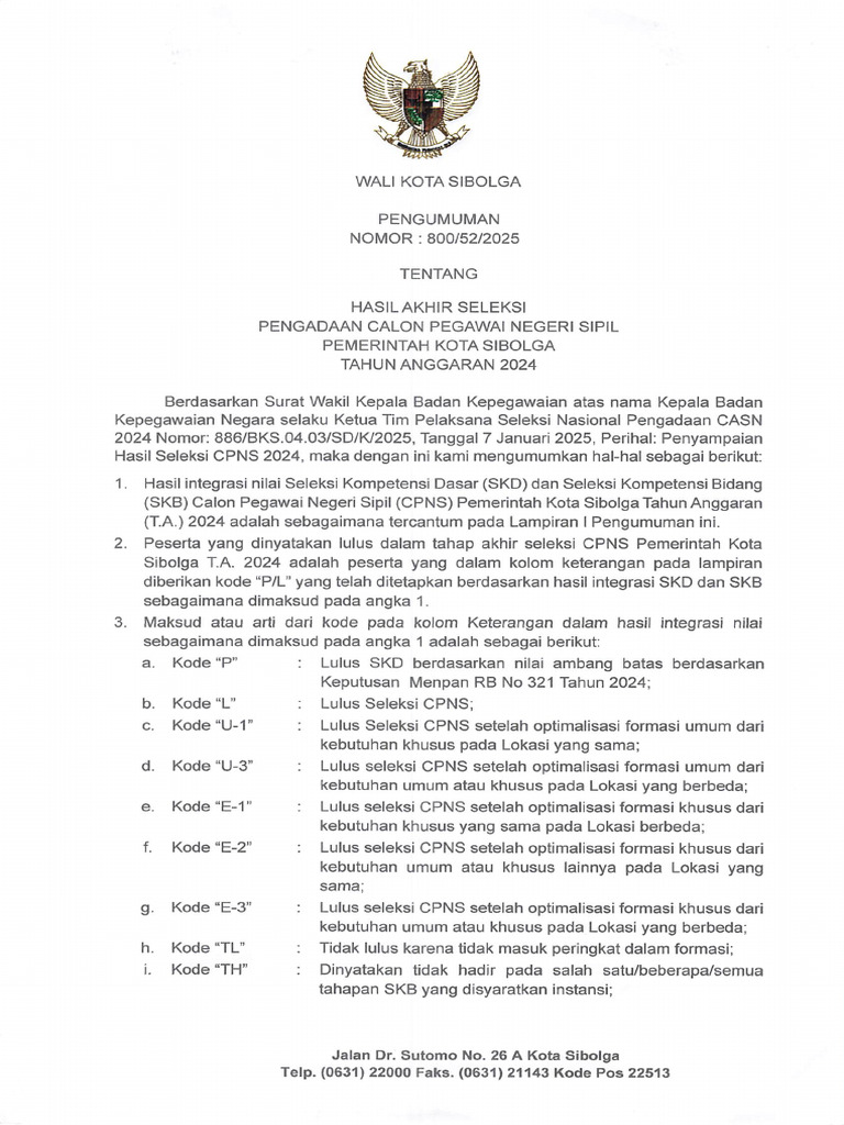 Pengumuman Hasil Akhir Seleksi Pengadaan Calon Pegawai Negeri Sipil Di Lingkungan Pemerintah ...