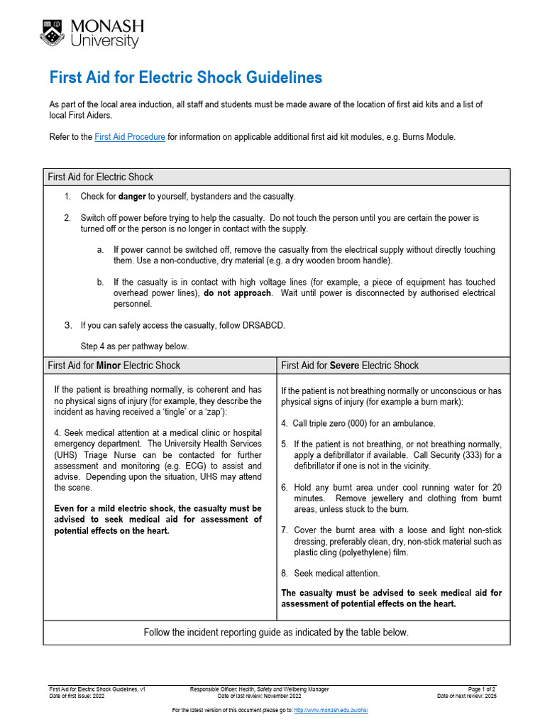 First Aid For Electric Shock Guidelines | PDF | First Aid | Emergency ...