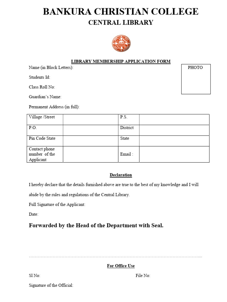 BCC - Library Membership - Application - Form | PDF