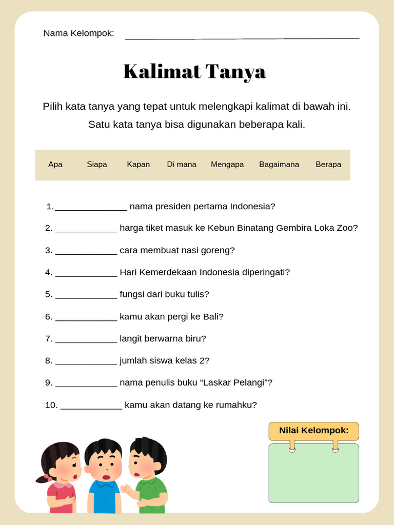 LKPD Kalimat Tanya Kelas 2 | PDF