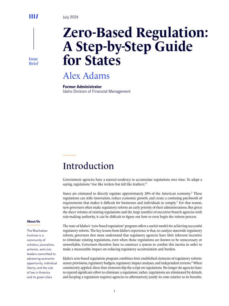 Zero Based Regulation A Step by Step Guide For States | PDF ...