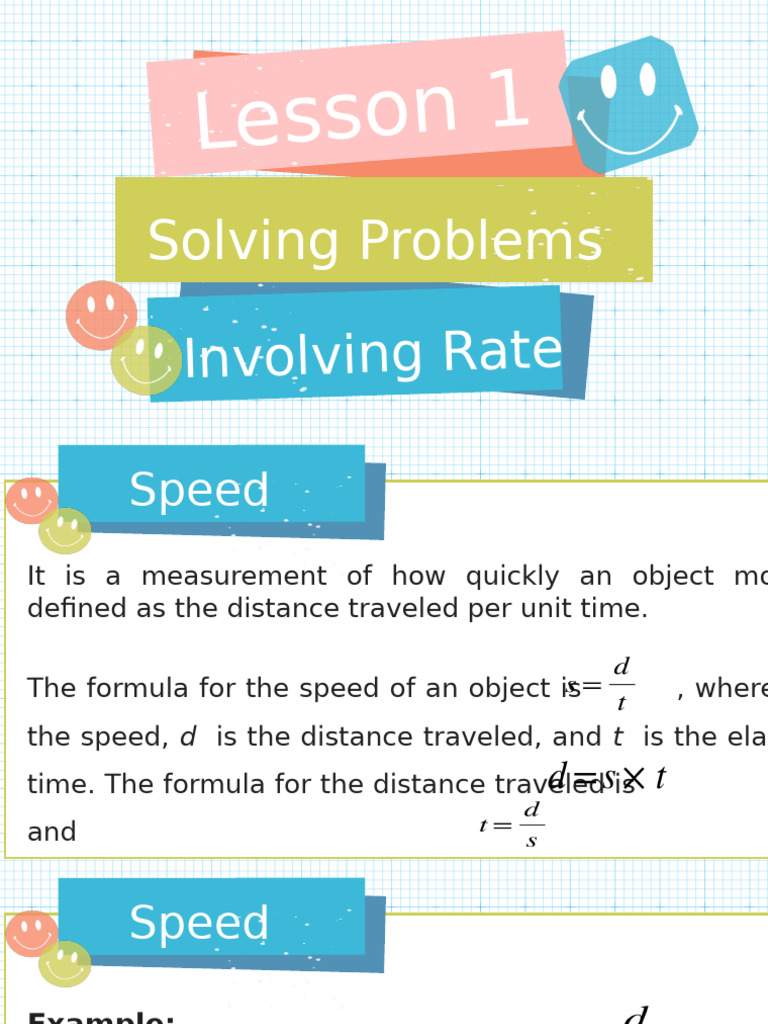 Q3 L1 Solving Problems Involving Rate | PDF | Speed | Equations