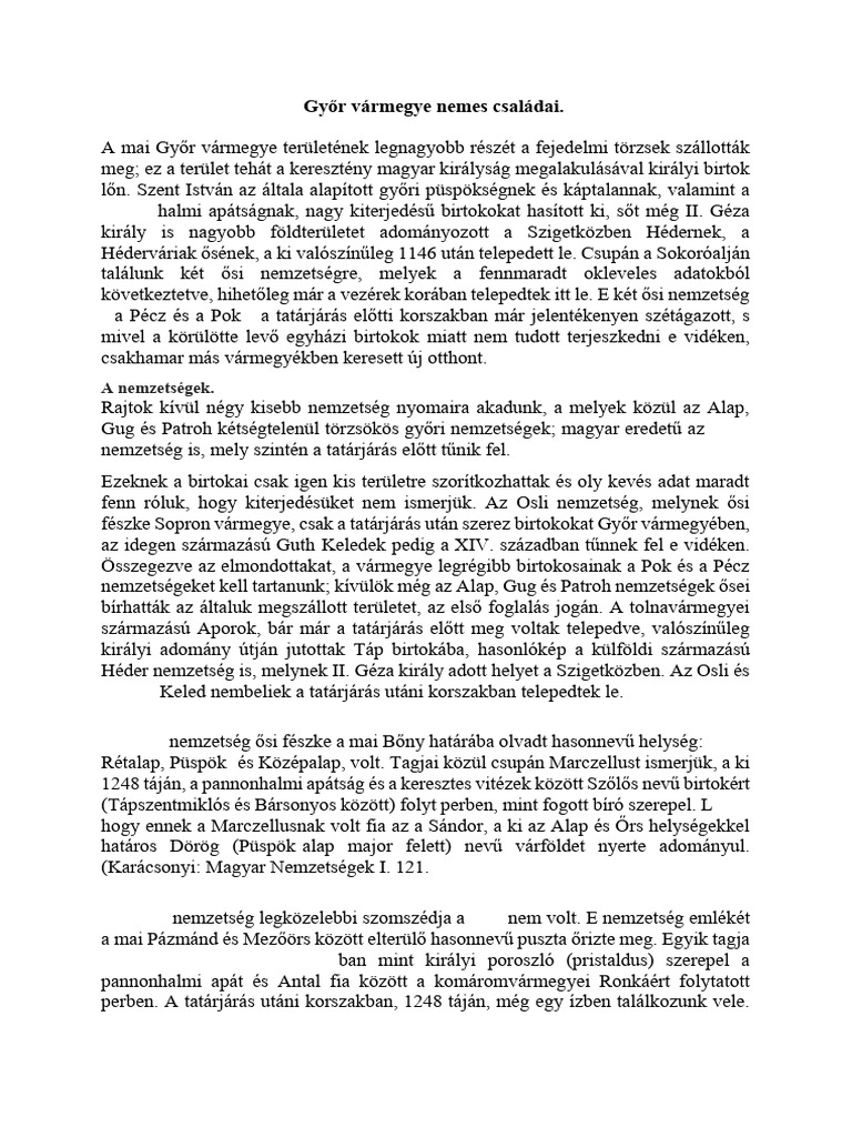 Győr Vármegye Nemes Családjai | PDF