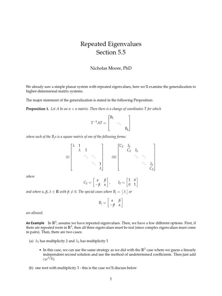 General Repeated Eigenvalues | PDF | Eigenvalues And Eigenvectors | Linear Algebra