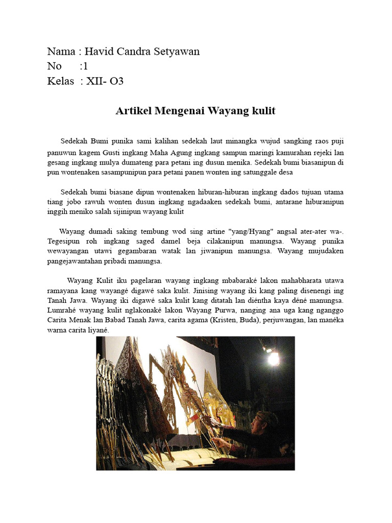 Artikel Wayang Kulit | PDF