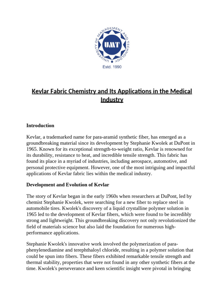 Kevlar Fabric Chemistry and Its Applications in The Medical Industry ...
