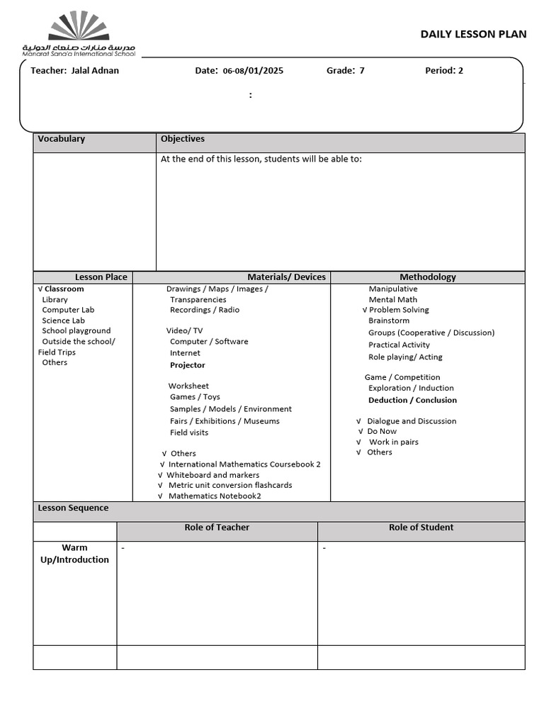 Math daily lesson plan g7 (06-08) -01-2025 - ١٠٥٧١٣ | PDF | Polynomial ...