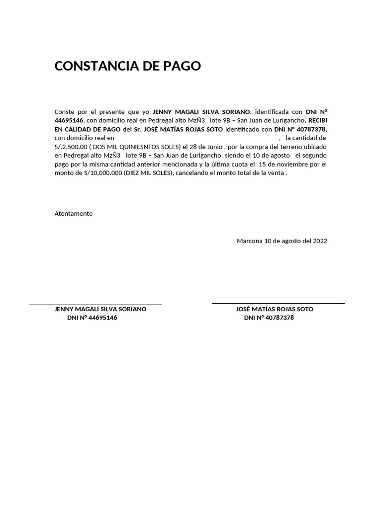 Constancia de Pago | PDF