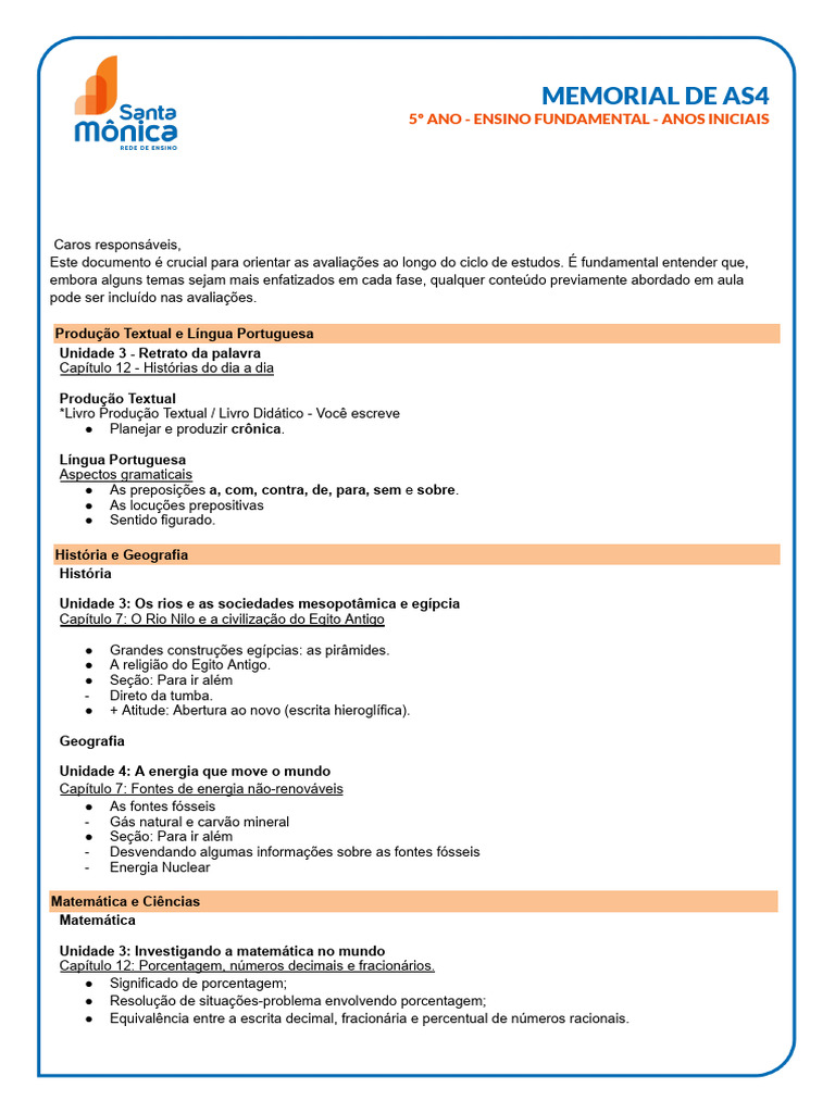 Memorial AS4 - 5º Ano | PDF