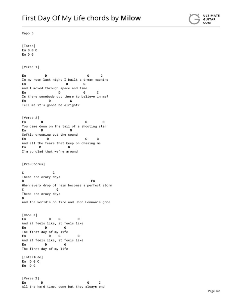 Milow - First Day of My Life | PDF | Song Structure | Sound Recording