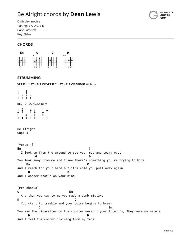 Dean Lewis - Be Alright | PDF | Song Structure | Songs