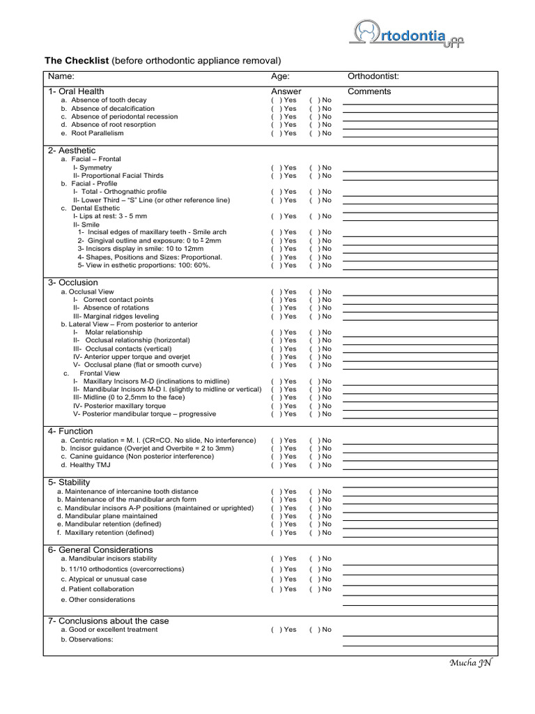 Orthodontic Appliance Removal Checklist | PDF | Orthodontics | Tooth