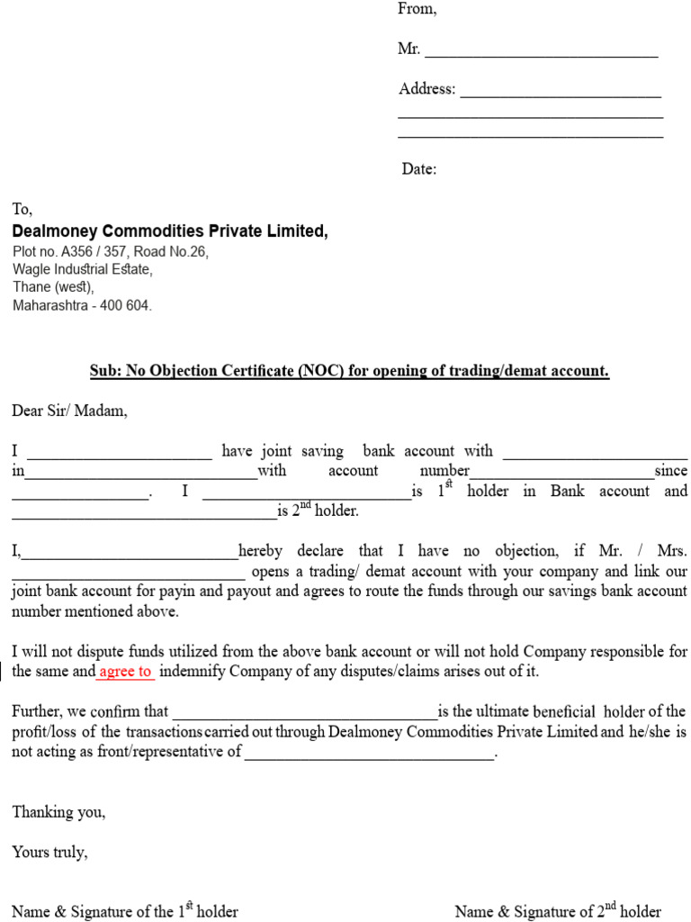 NOC for Joint Bank Holder_0 | PDF