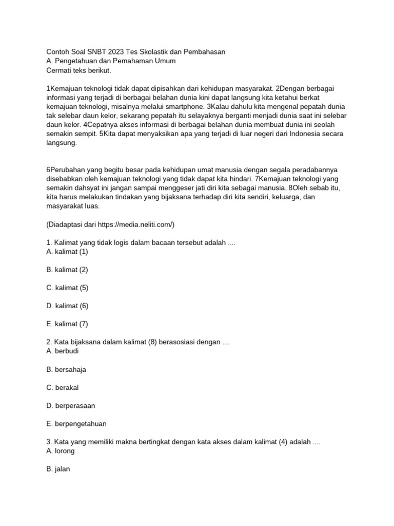 4 Contoh soal ini disertai dengan kunci jawaban serta pembahasan soal | PDF