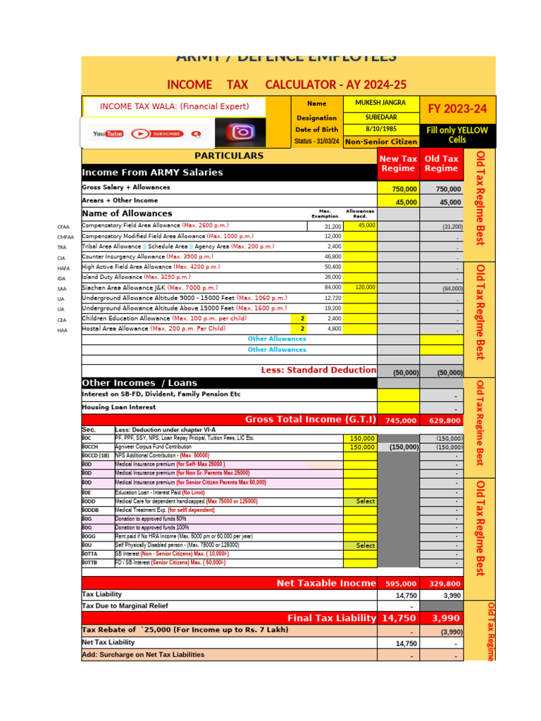 Army Tax Calculator Ay 2024 25 | PDF | Money | Financial Services