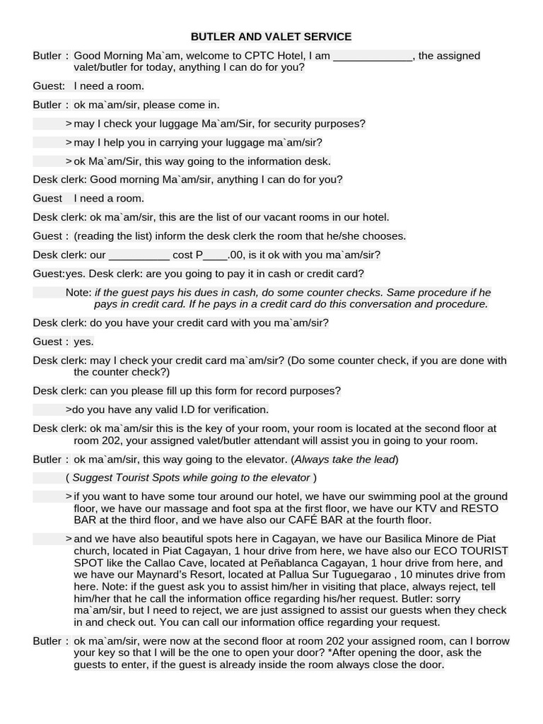 BUTLER AND VALET SERVICE script | PDF