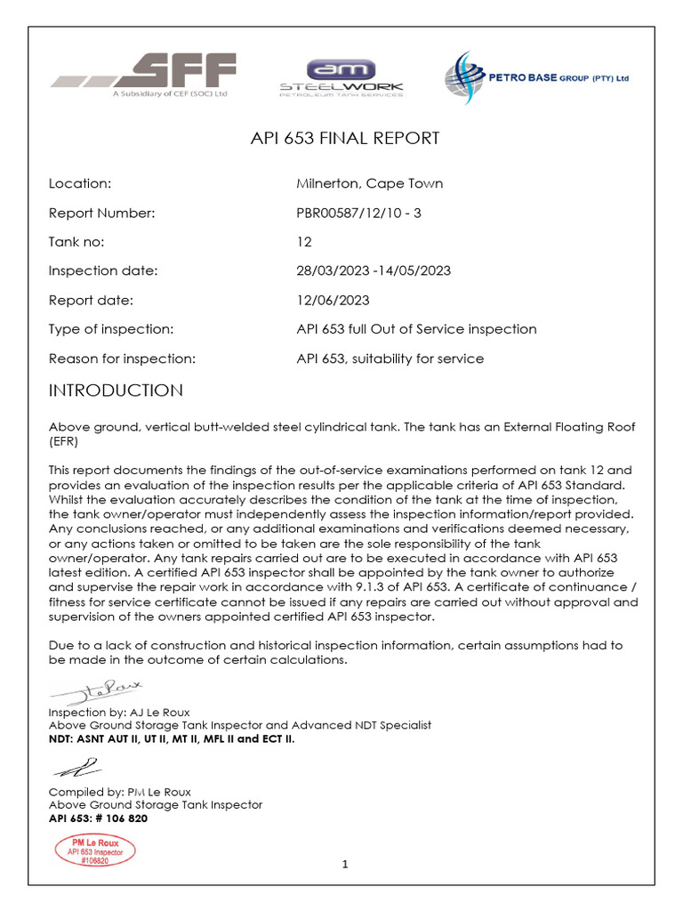 Tank 12 Final API Report | PDF | Nondestructive Testing | Building ...