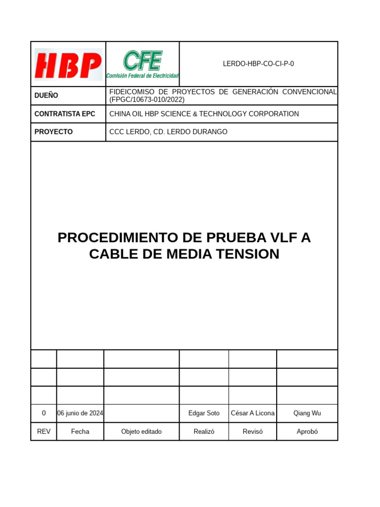 PROCEDIMIENTO VLF A CABLE DE MEDIA TENSION | PDF | Aislador (Electricidad) | Conductor electrico
