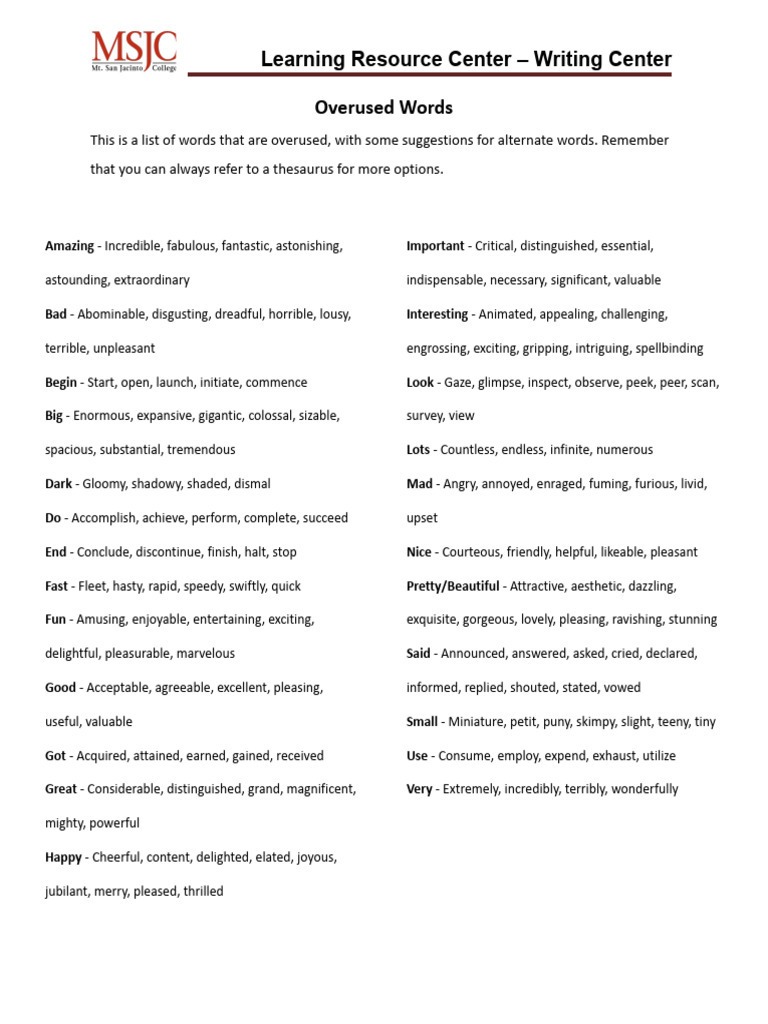 Alternatives to Overused Words | PDF