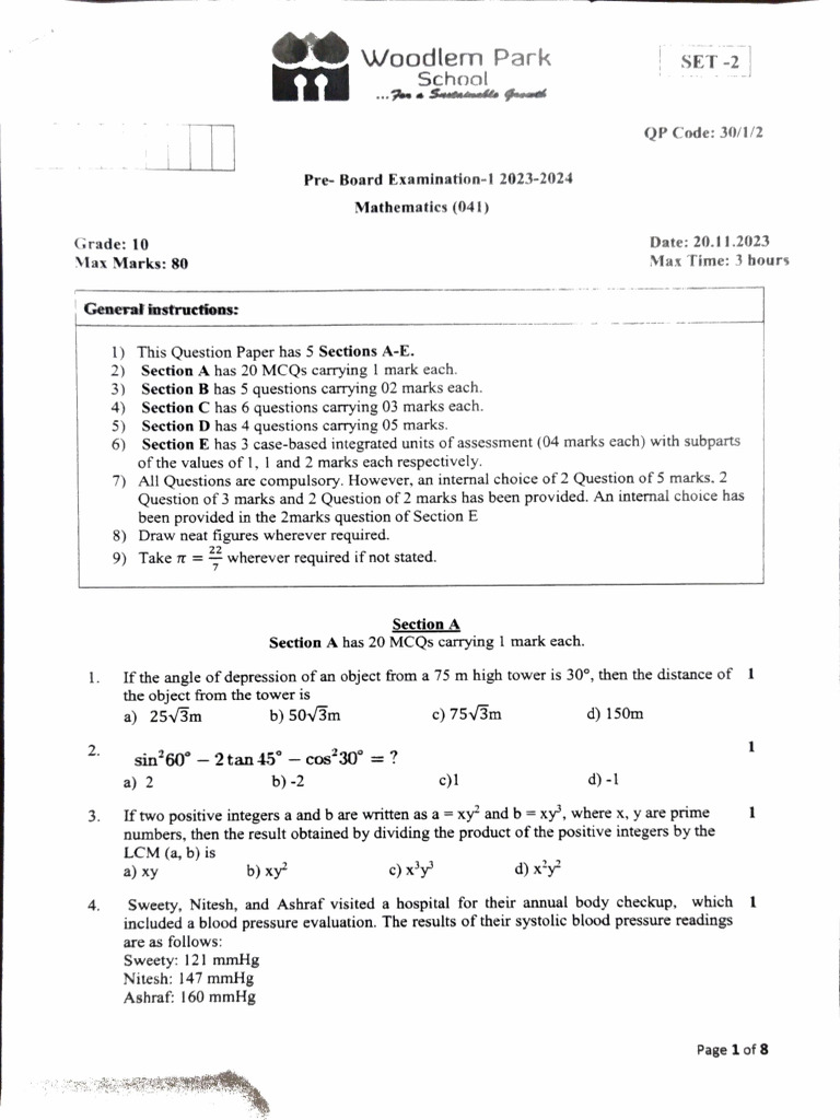 maths question paper preboards | PDF