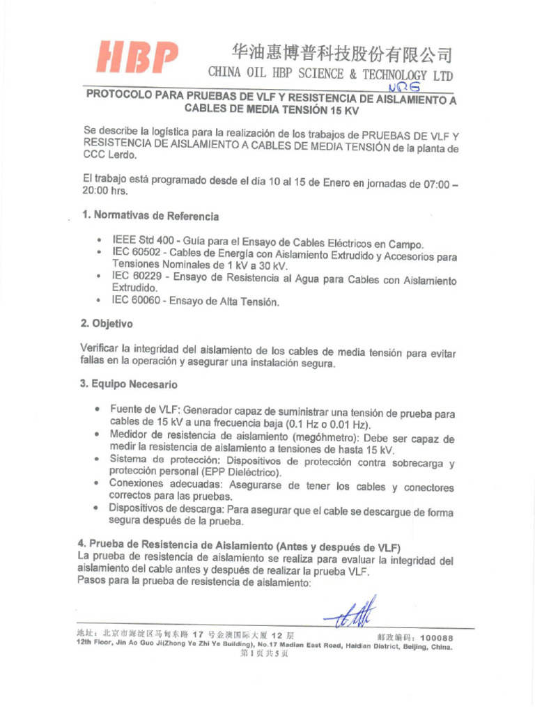 Protocolo Pruebas VLF y Resist Aislam | PDF