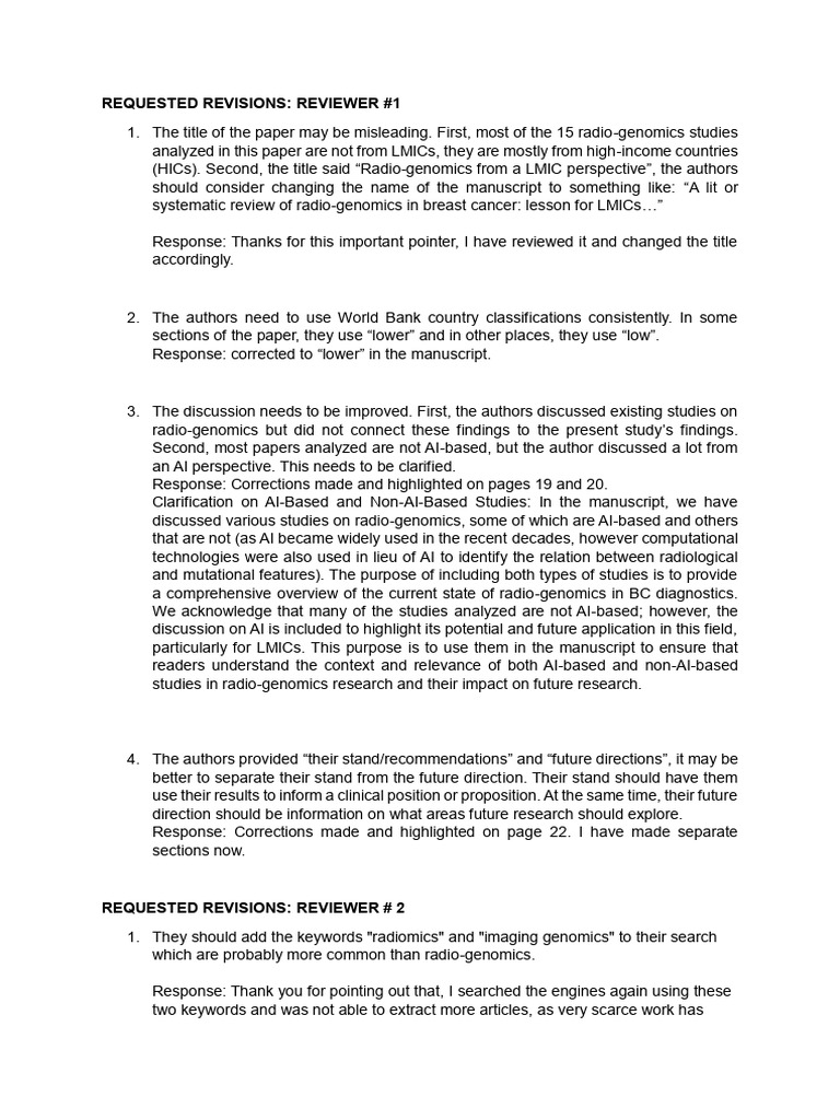 Response to reviewers V1 | PDF | Cancer | Information Science