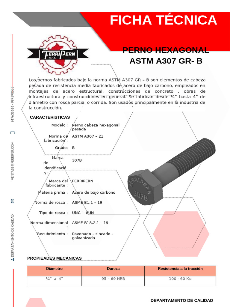 Ficha A307-B | PDF | Tornillo | Materiales