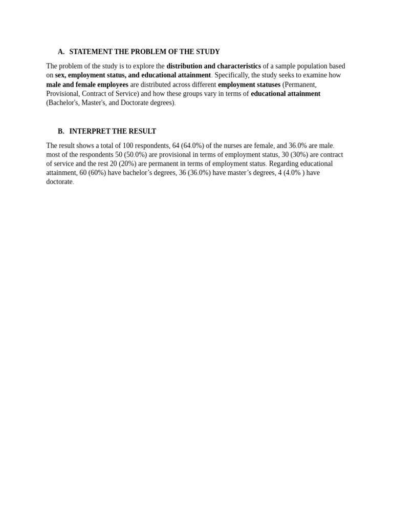 Statement The Problem of The Study | PDF | Statistics | Employment