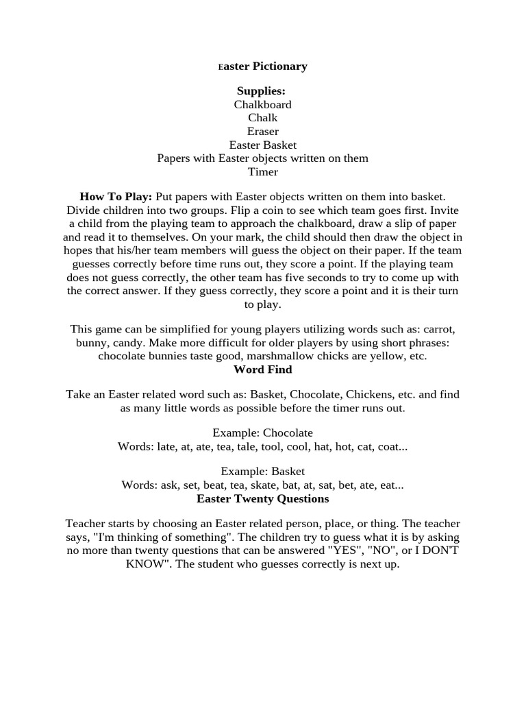 Easter Pictionary Game Instructions | PDF