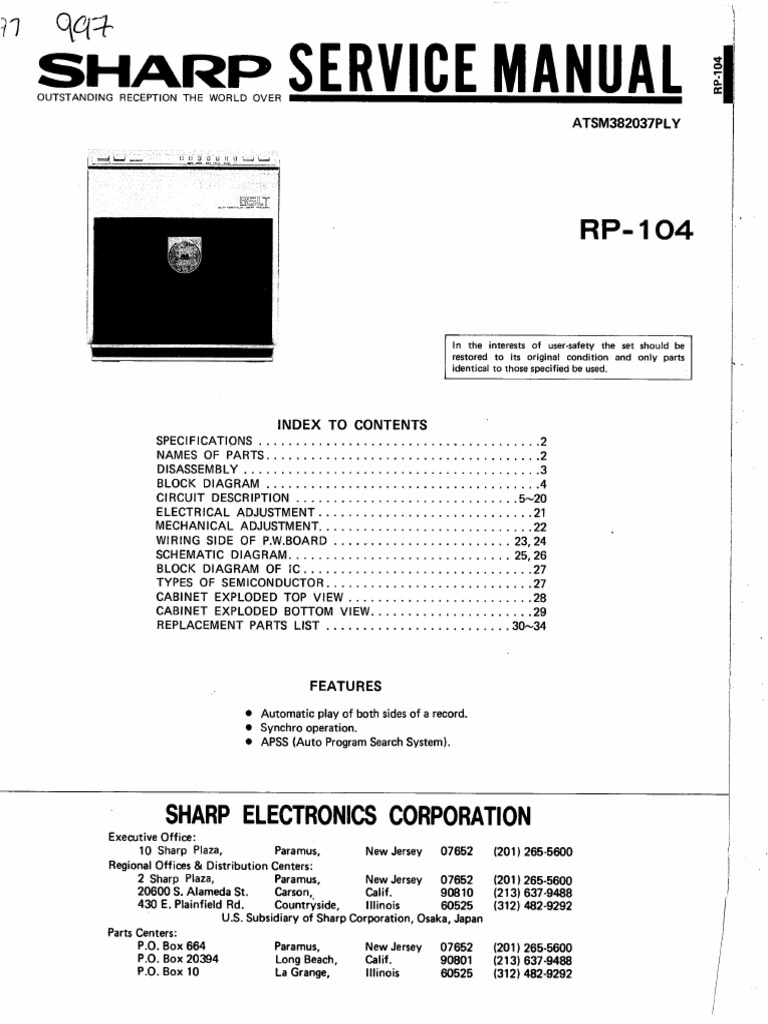 Sharp rp-104 Turntable SM | PDF