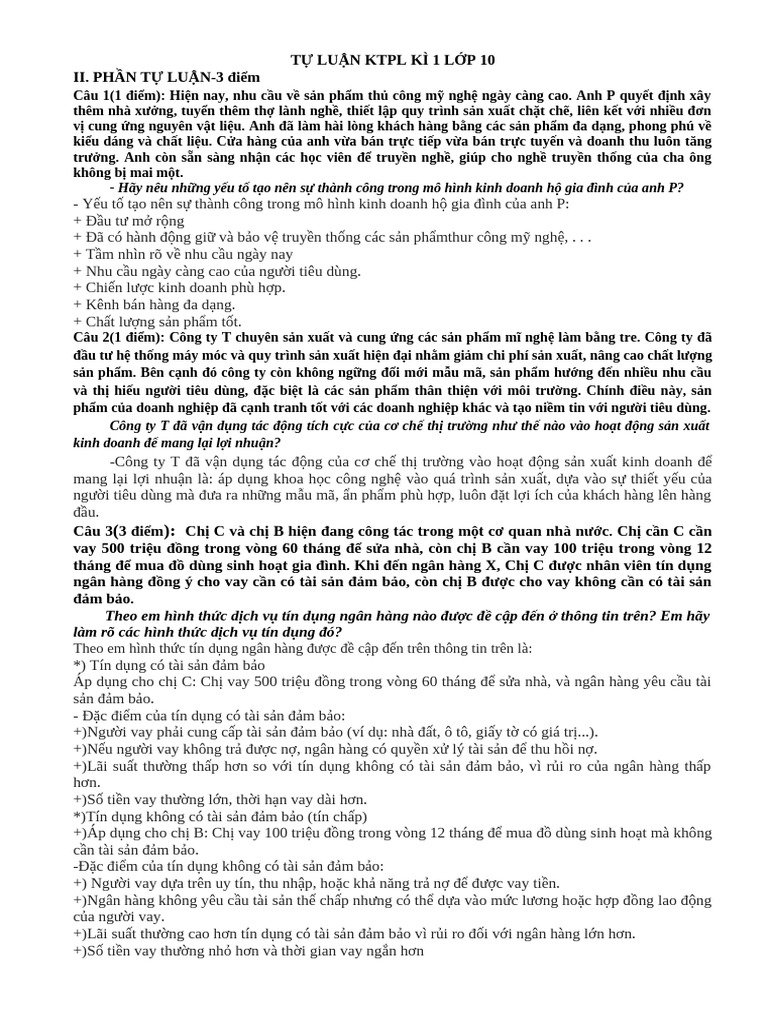 Đề Cương Ktpl 10 Kì 1 | PDF