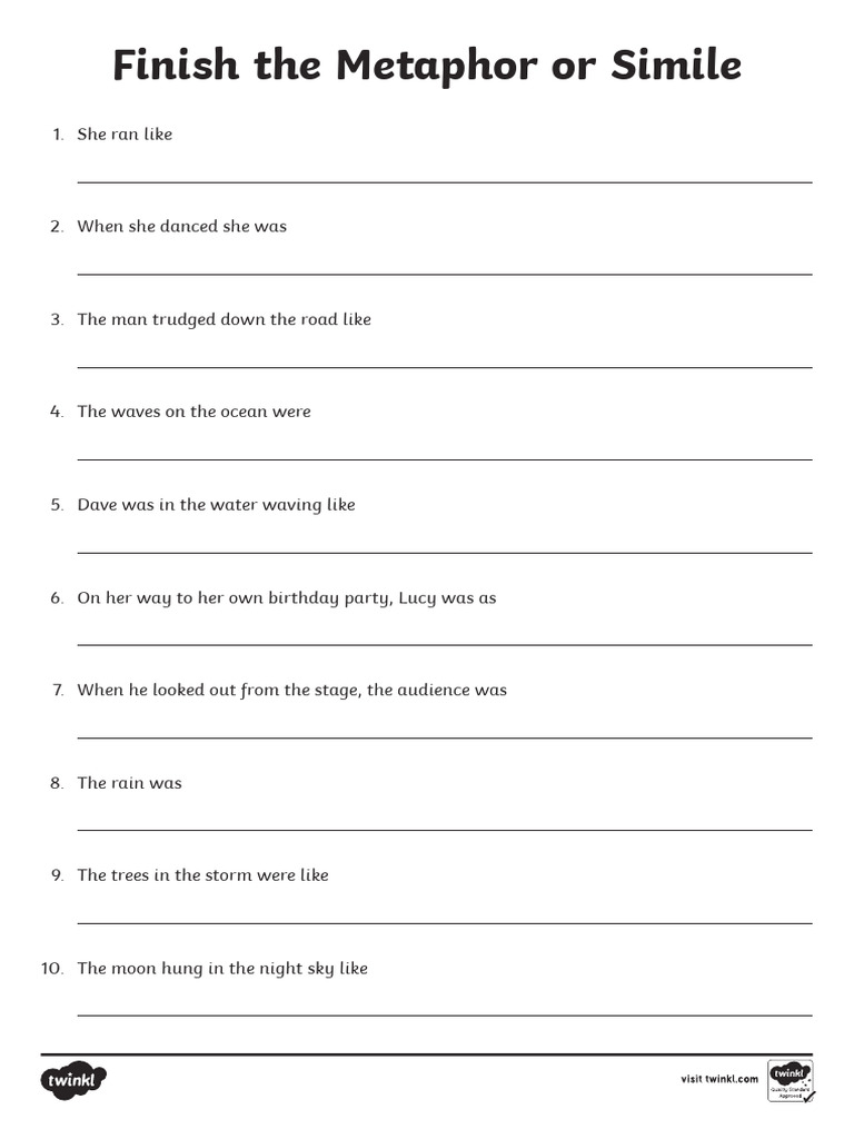 Metaphor and Simile Completion Prompts | PDF