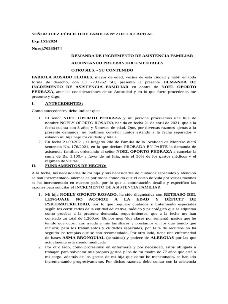Demanda Aumento Asistencia Fliar Fabiola Rosado | PDF | Salario mínimo ...