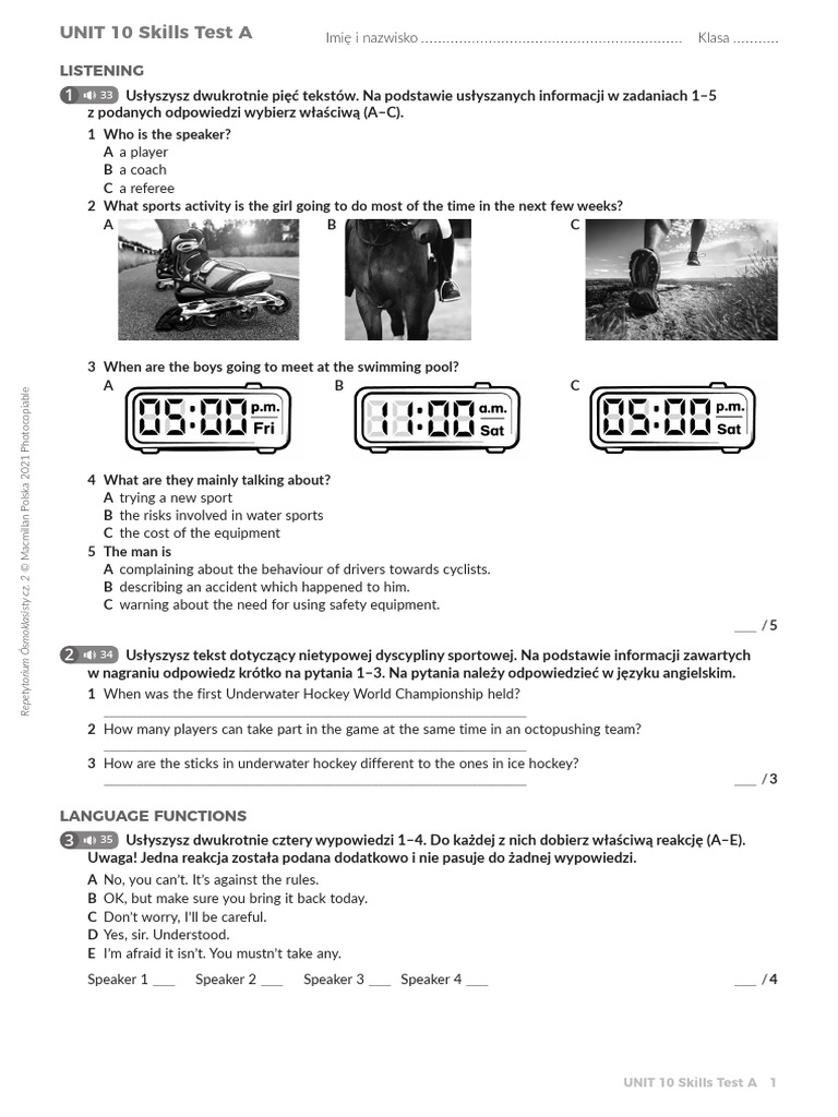 Unit 10 Skills Test A | PDF | Sports