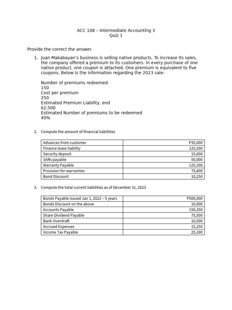 ACC 108 Quiz 1 | PDF