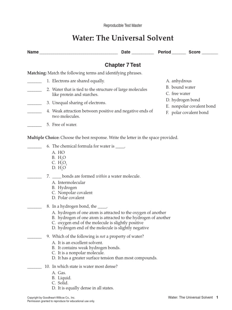 Chapter_7_Exam_Review | PDF | Chemical Polarity | Water