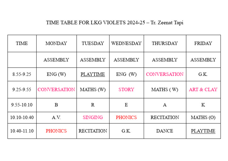 Class Time Table | PDF