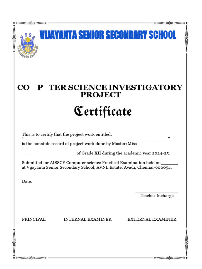 Computer Science Project Certification | PDF