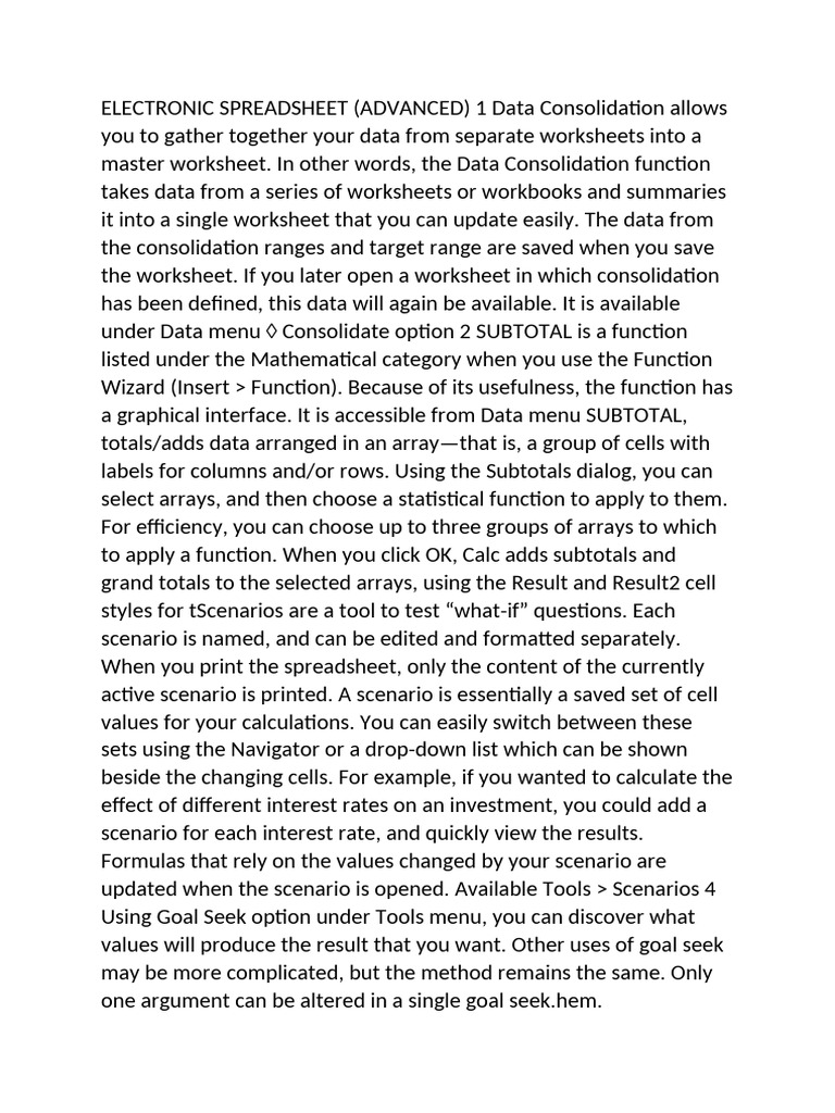 Electronic Spreadsheet | PDF