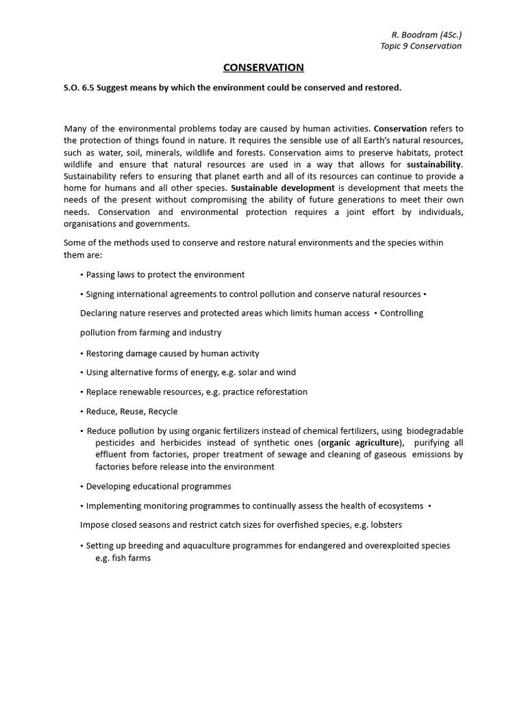 Topic 9 - Conservation | PDF | Conservation Biology | Sustainability