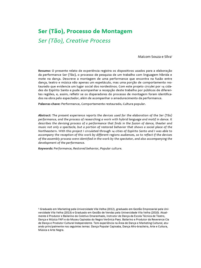 Ser (Tão), Processo de Montagem | PDF | Ator | Liberdade