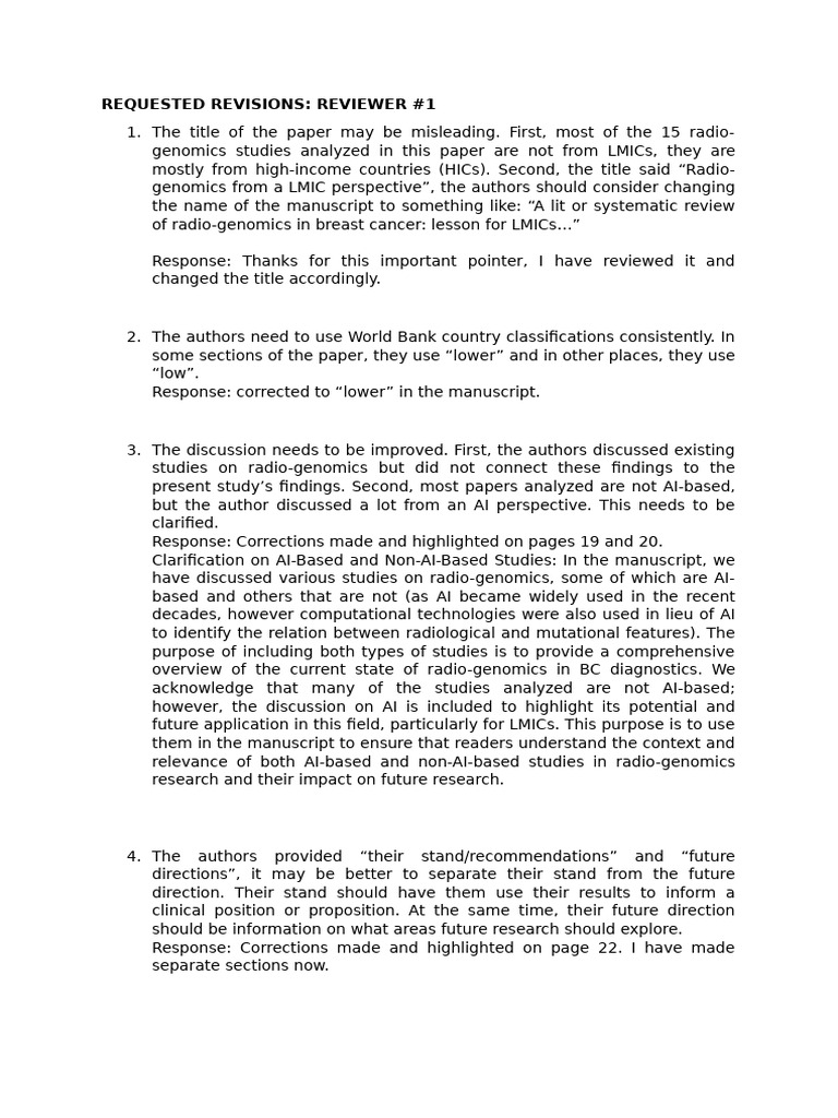 Response To Reviewers V1 | PDF | Cancer | Machine Learning