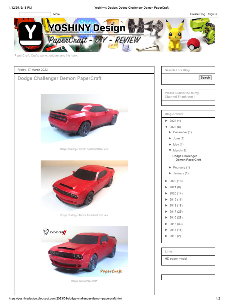 Yoshiny's Design - Dodge Challenger Demon PaperCraft | PDF | Printing ...