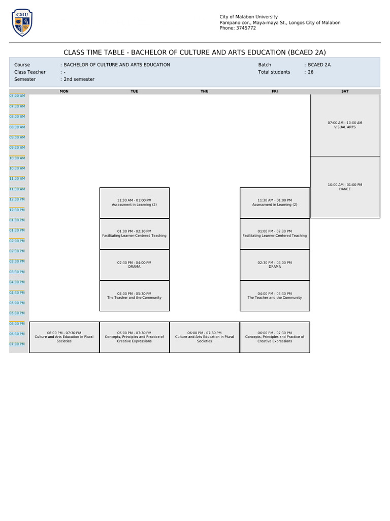Class Timetable Malabo Pauline M. | PDF | Learning | Behavior Modification